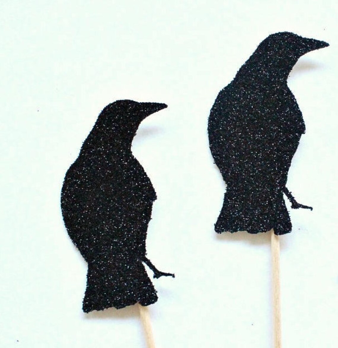 12 Black Glitter Crow Cupcake Toppers Halloween Cupcake Toppers ...