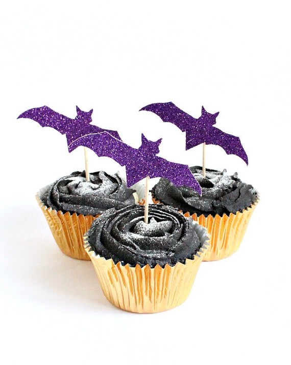 Bat Cupcake Toppers Halloween Bat Wings Halloween Party | Etsy