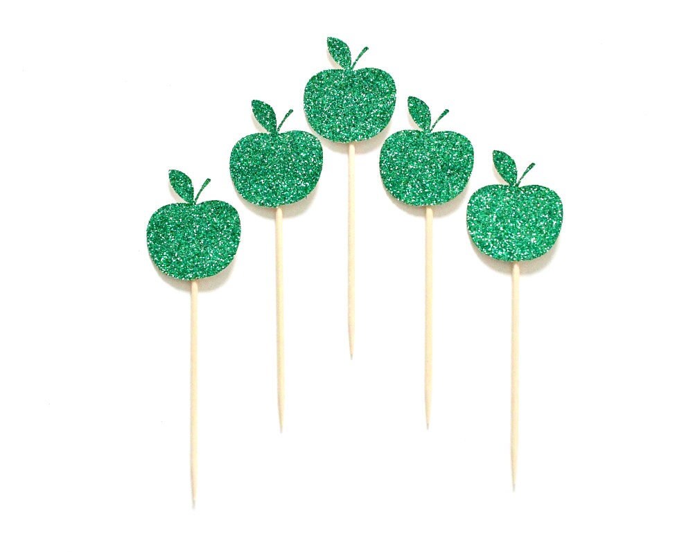 12 Glitter Apple Cupcake Toppers Apple Cake Topper Jewish New | Etsy