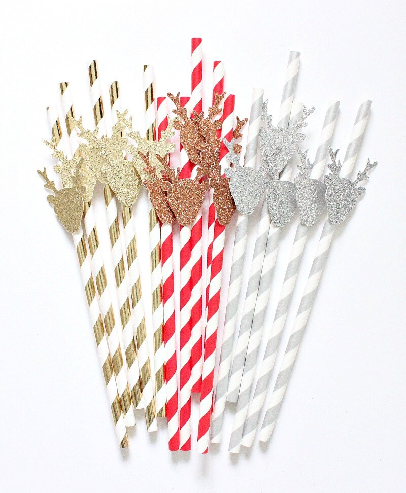 Pack of 10 Reindeer Straws Party Paper Straws Party Celebration Straws ...