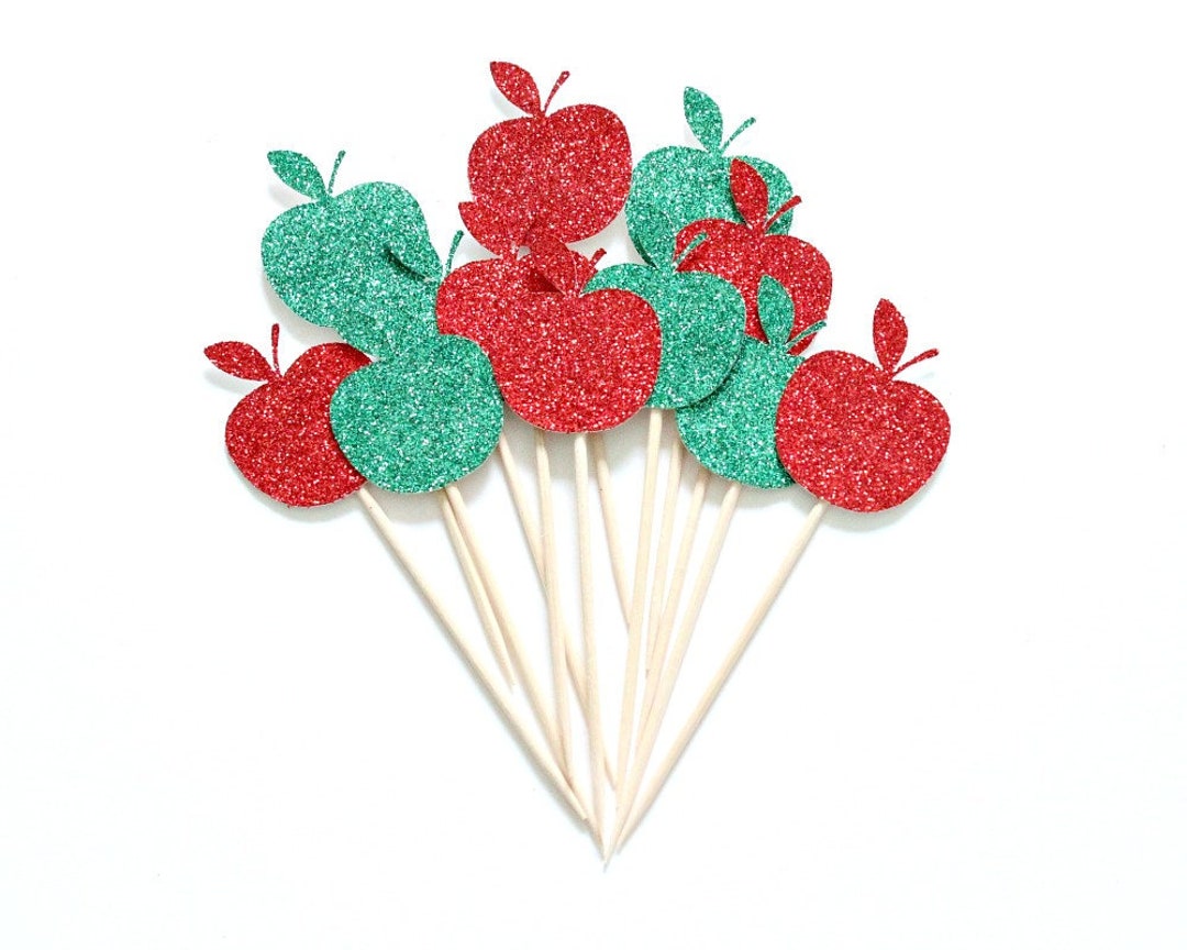 12 Glitter Apple Cupcake Toppers Apple Cake Topper Jewish New Year Rosh ...