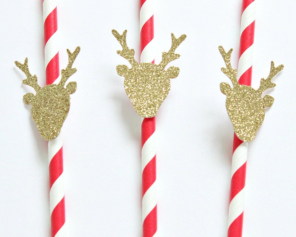Pack of 10 Reindeer Straws Party Paper Straws Party Celebration Straws ...