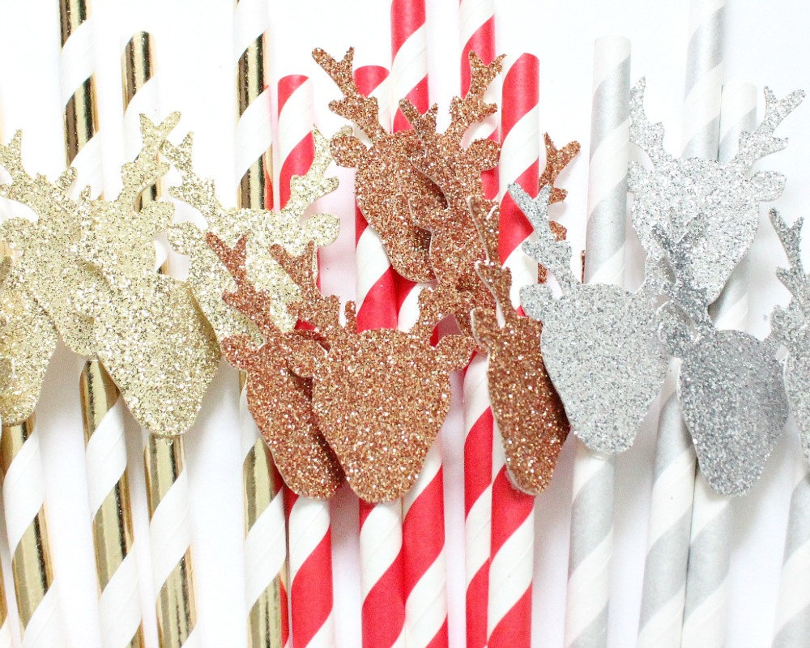 Pack of 10 Reindeer Straws Party Paper Straws Party Celebration Straws ...