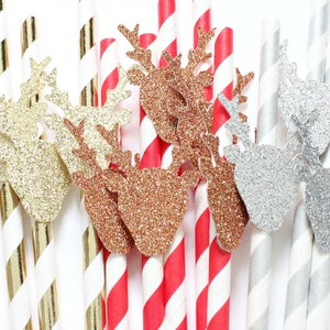 Pack of 10 Reindeer Straws Party Paper Straws Party Celebration Straws ...