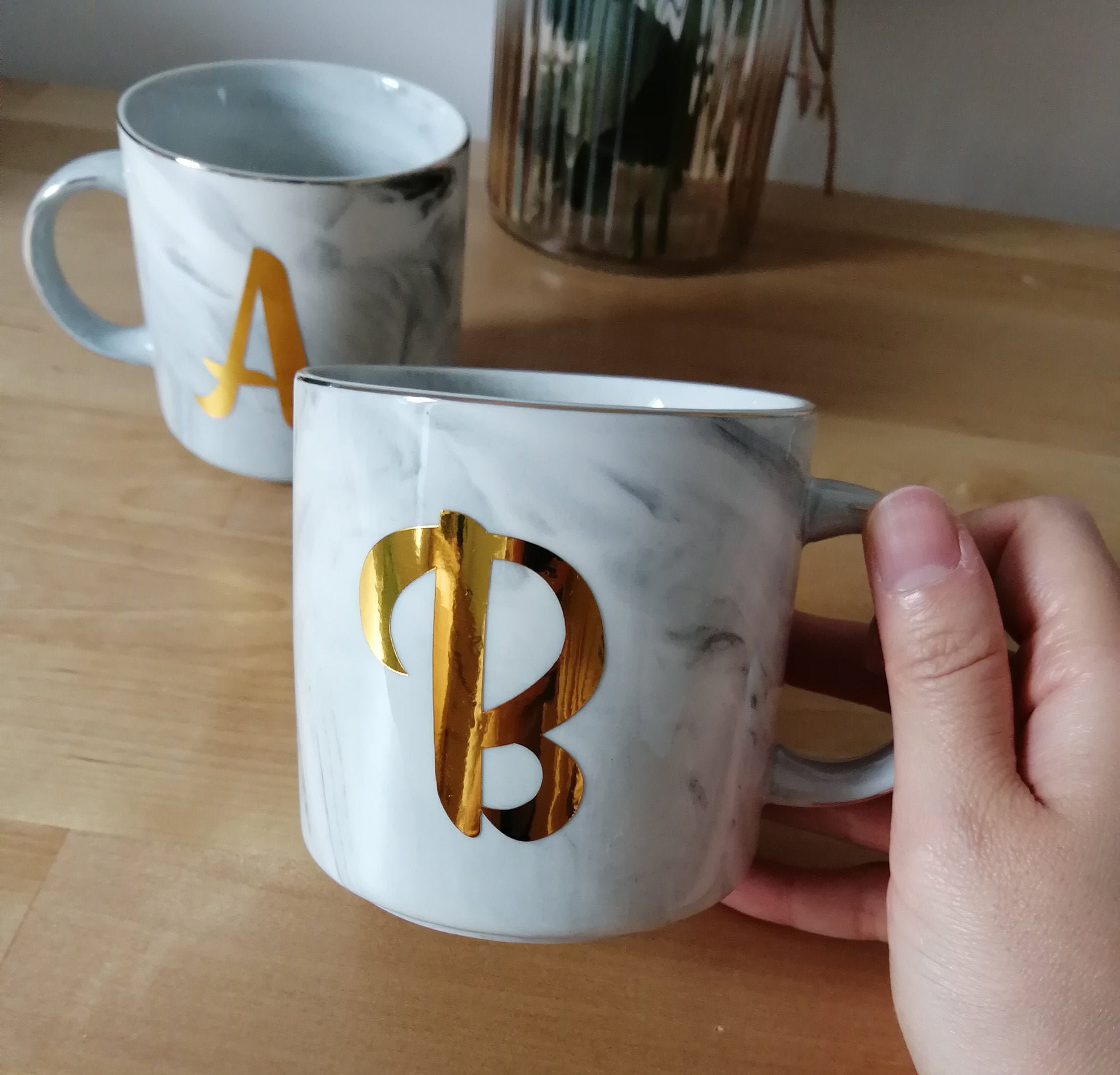 Single Letter Grey Marble Mug Set Personalised Mugs Couple | Etsy