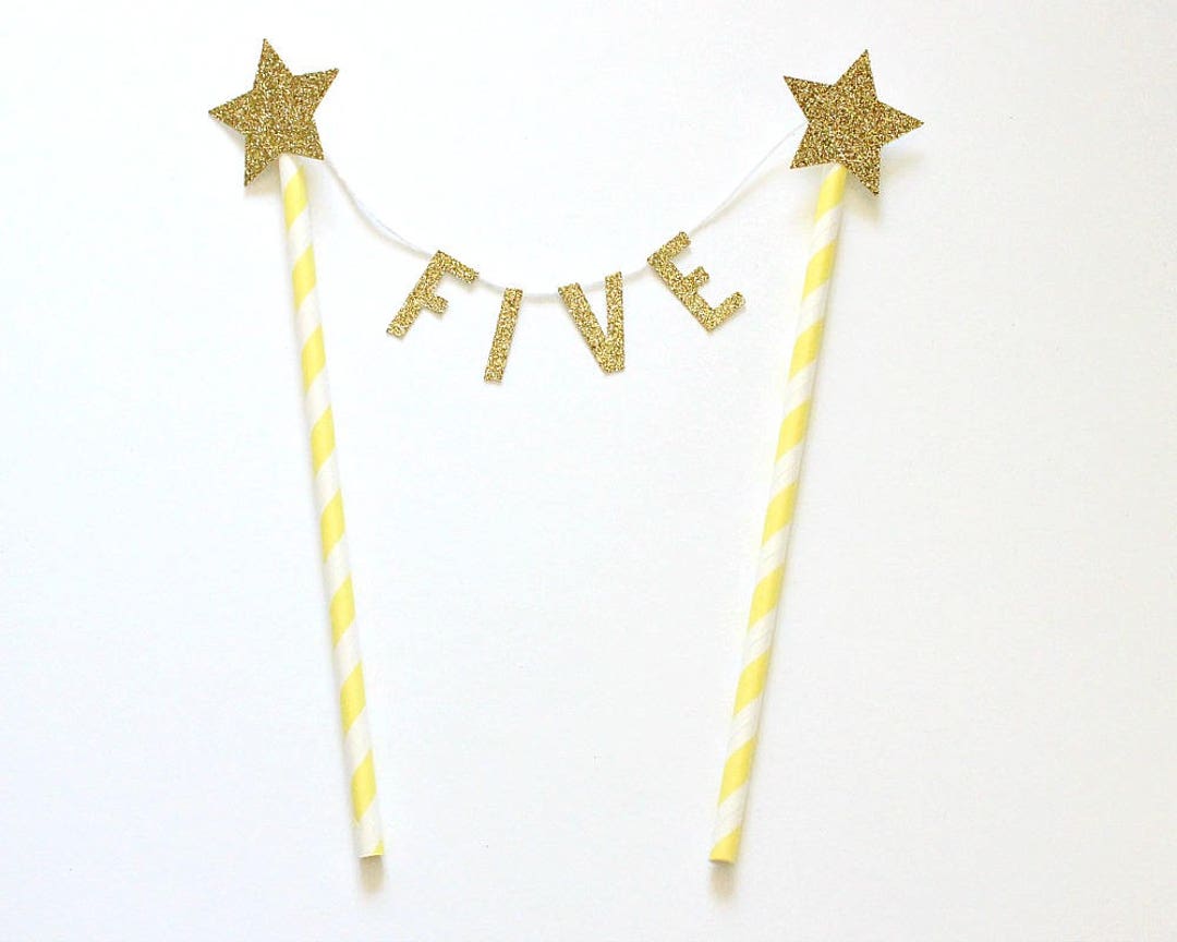 Five Cake Topper Birthday, Cake Topper First Birthday Party, Gold ...