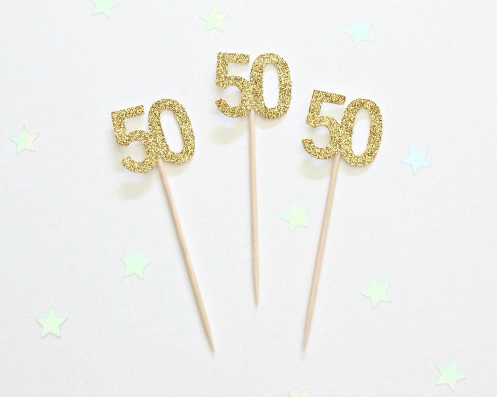 12 Gold Glitter 50th Birthday Cupcake Toppers Birthday Cake Topper 16th ...