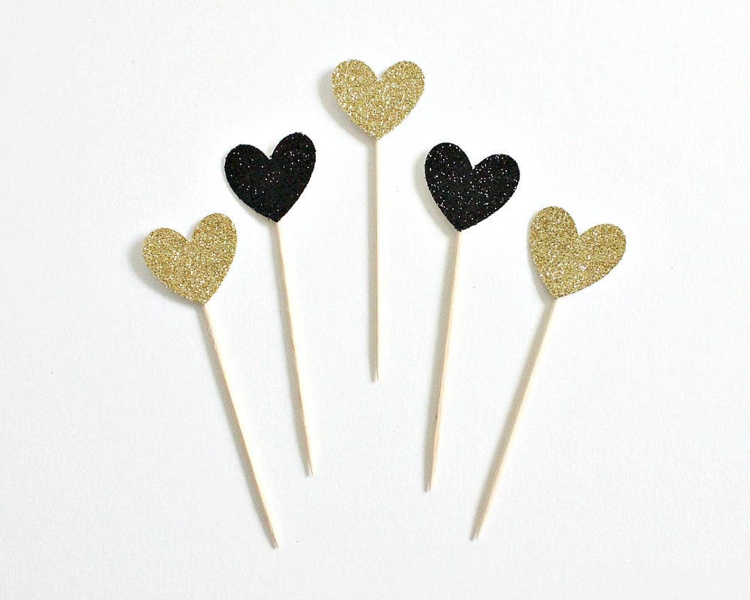 Hearts Cupcake Toppers, Valentines Day, Birthday, Baby Shower, Wedding ...
