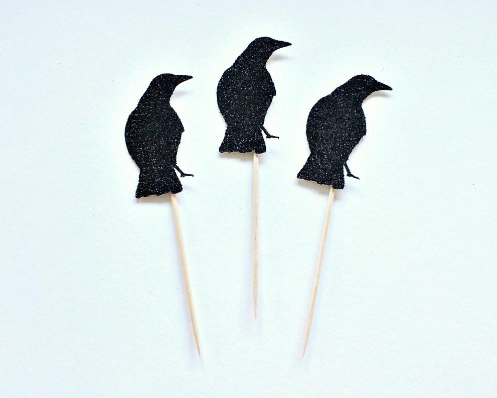 12 Black Glitter Crow Cupcake Toppers Halloween Cupcake Toppers ...