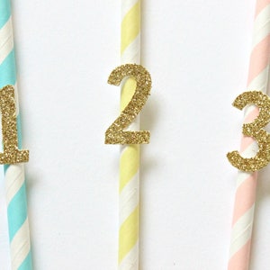 Pack of 10 Party Number Paper Straws Birthday Party Celebration Straws ...