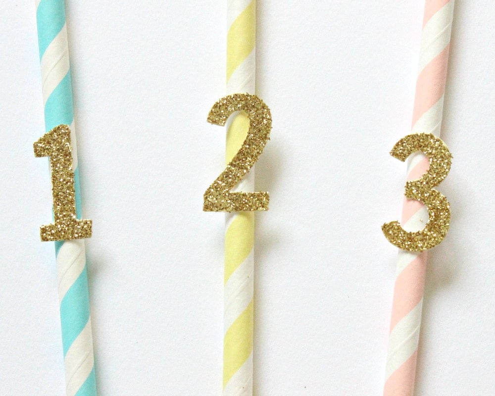 Pack of 10 Party Number Paper Straws Birthday Party Celebration Straws ...