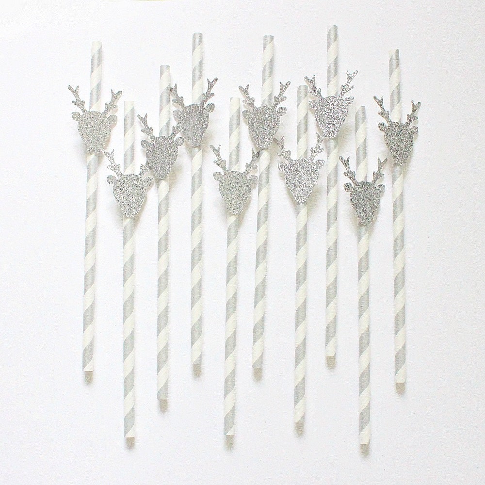 Pack of 10 Reindeer Straws Party Paper Straws Party Celebration Straws ...