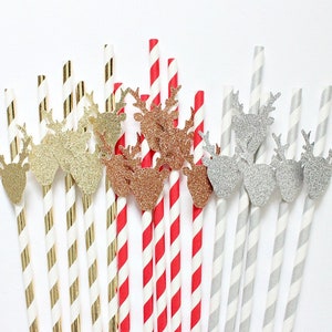 Pack of 10 Reindeer Straws Party Paper Straws Party Celebration Straws ...