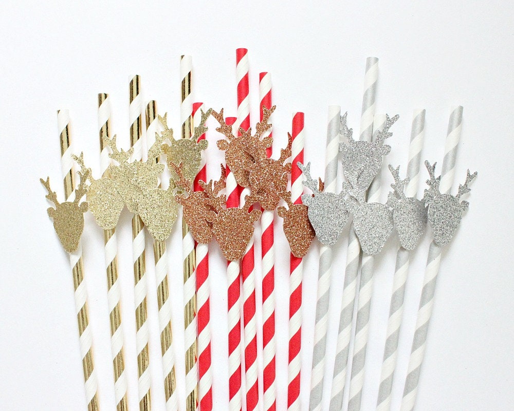 Pack of 10 Reindeer Straws Party Paper Straws Party Celebration Straws ...