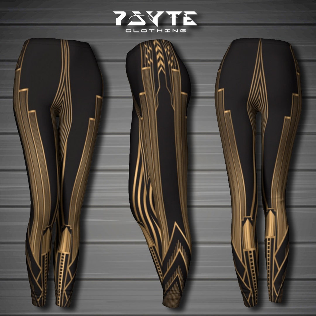Art Deco Leggings – Geometric Steampunk Yoga Pants, Festival Clothing ...