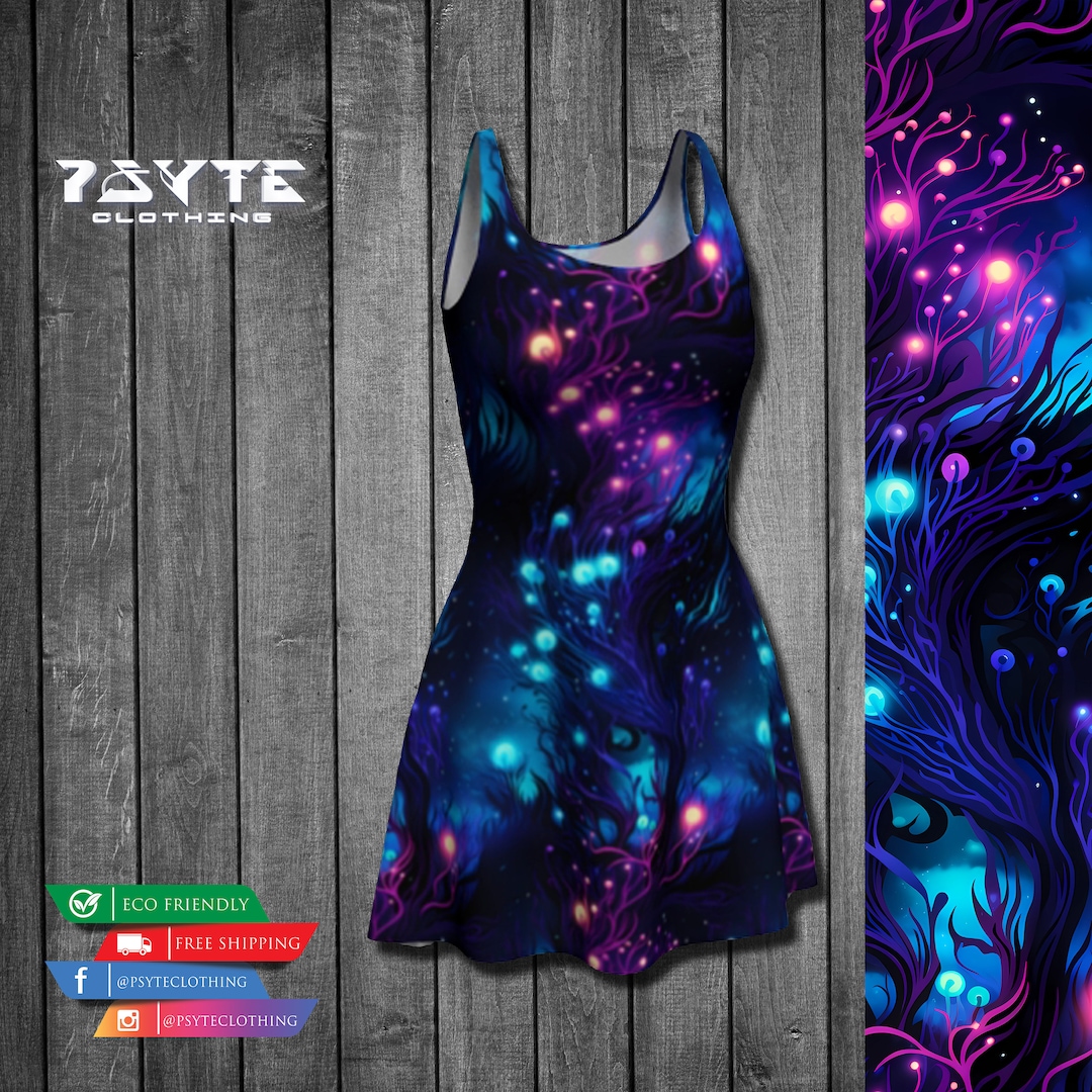 Galactic Vibes Flared Dress - Rave, EDM, Festival Fashion in Purple and ...