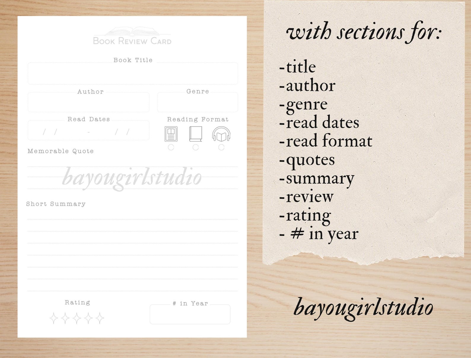 Printable Book Review Card - Etsy