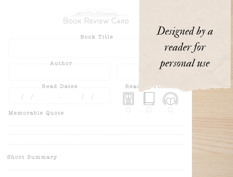 Printable Book Review Card - Etsy