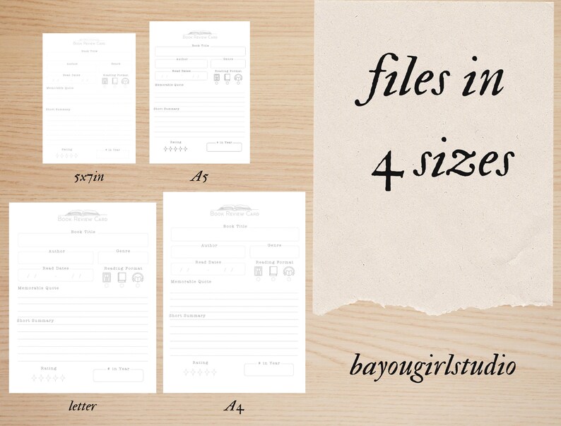 Printable Book Review Card - Etsy