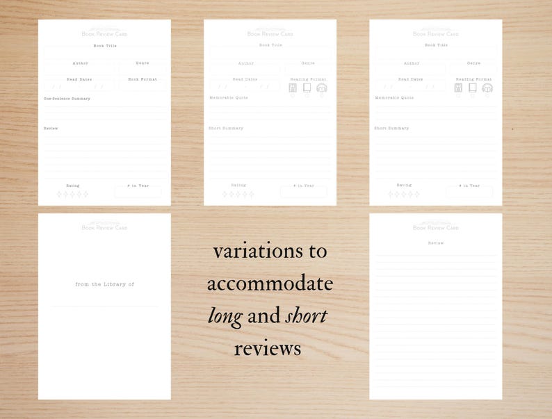 Printable Book Review Card - Etsy