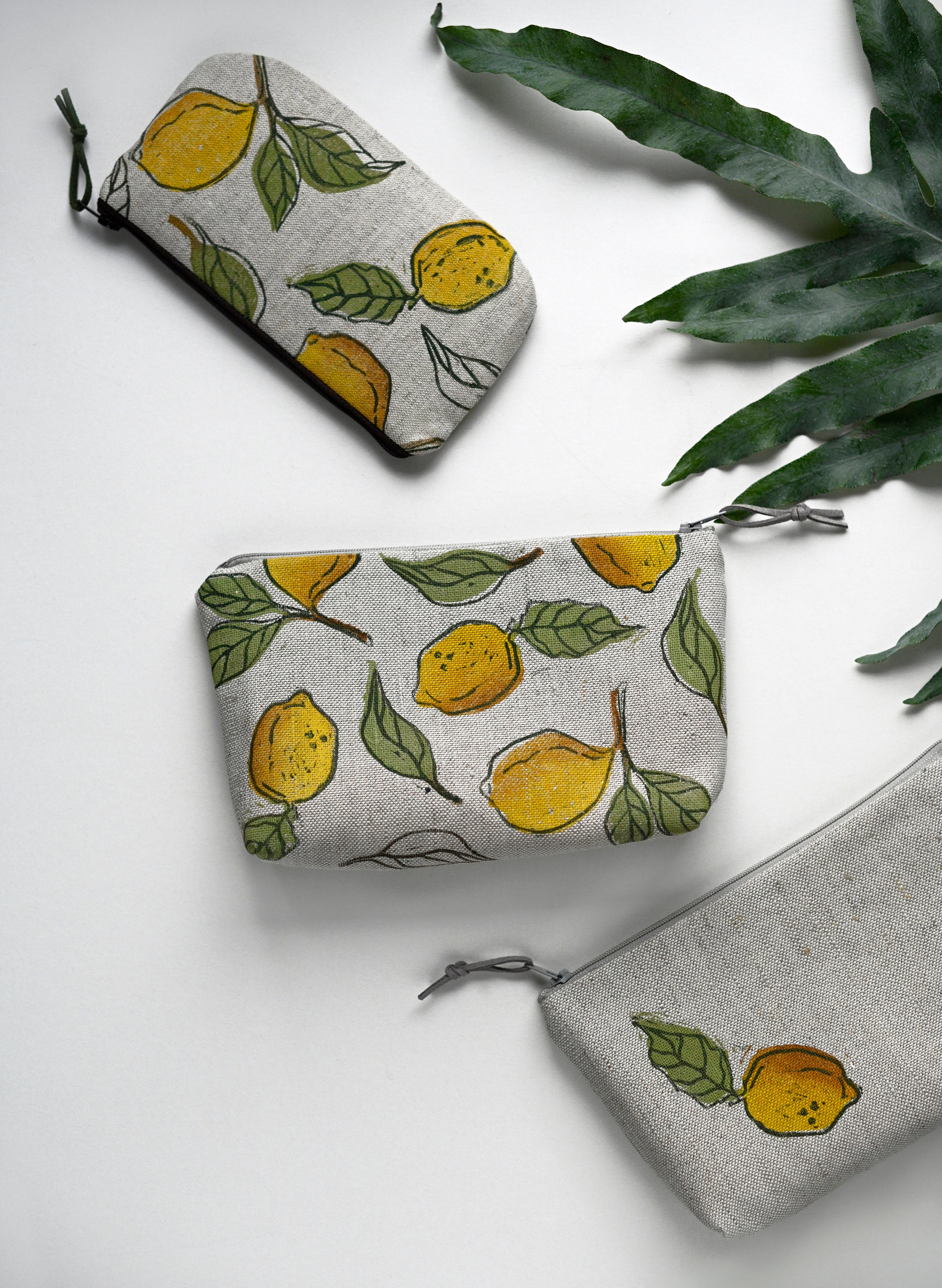 Small Linen Wallet With Handprinted Lemons Pattern. Small - Etsy