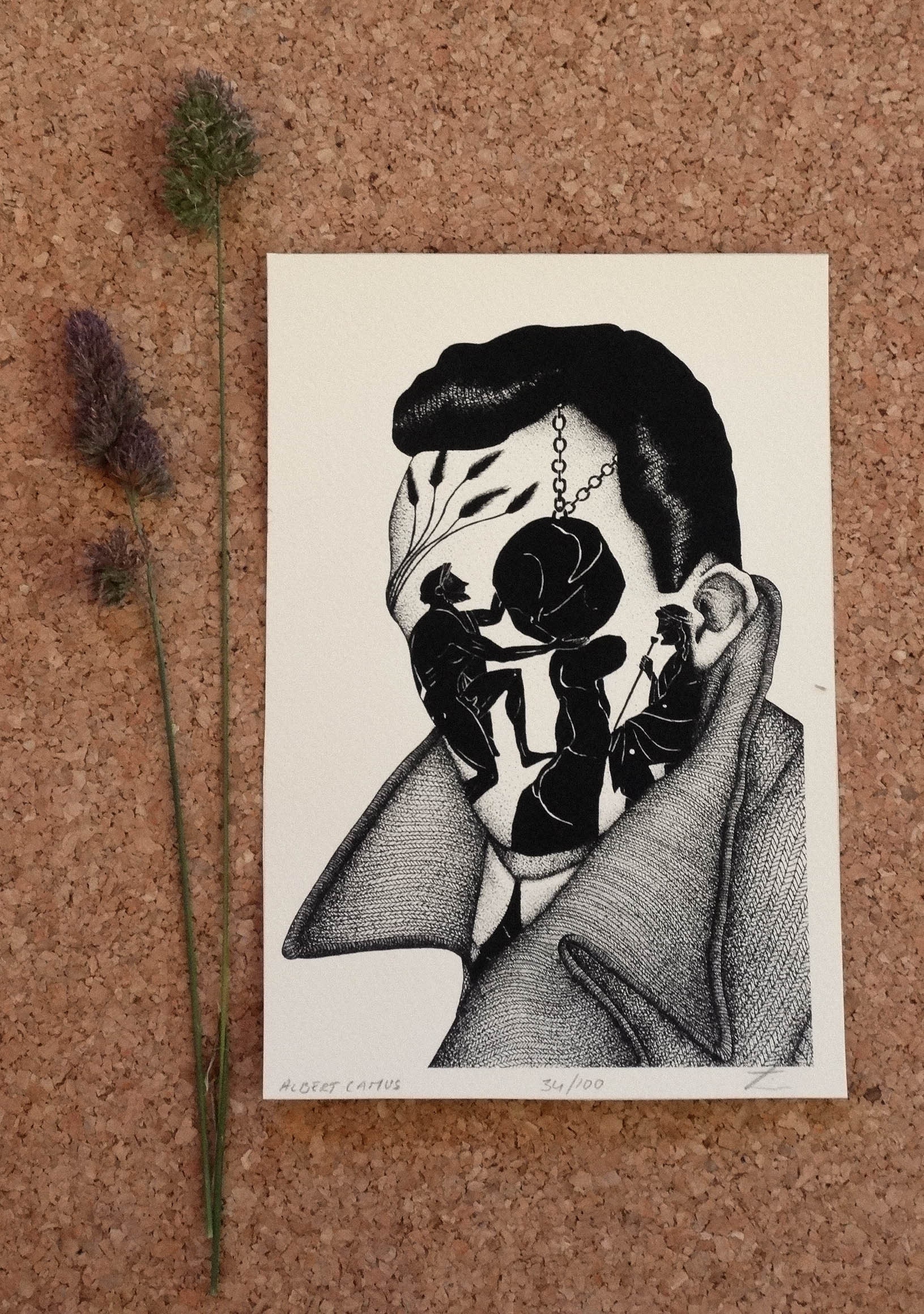 Albert Camus Art Print / Small Art Print / Abstract Portrait / | Etsy