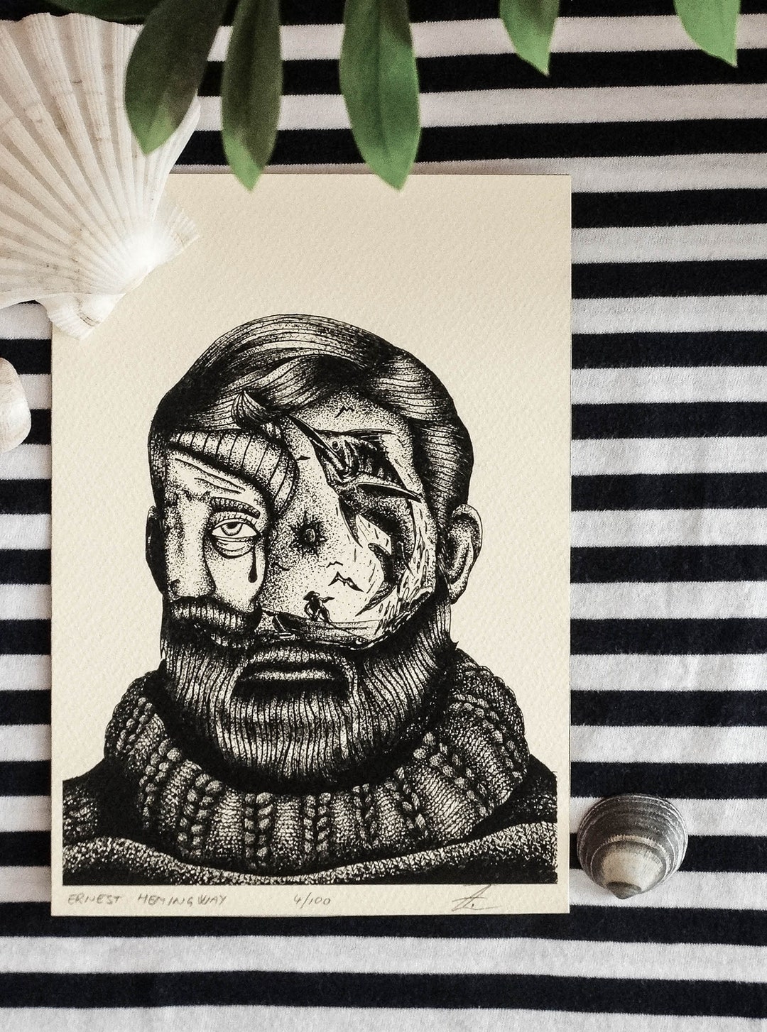 Ernest Hemingway Art Print / Small Art Print / Abstract Portrait / Wall ...