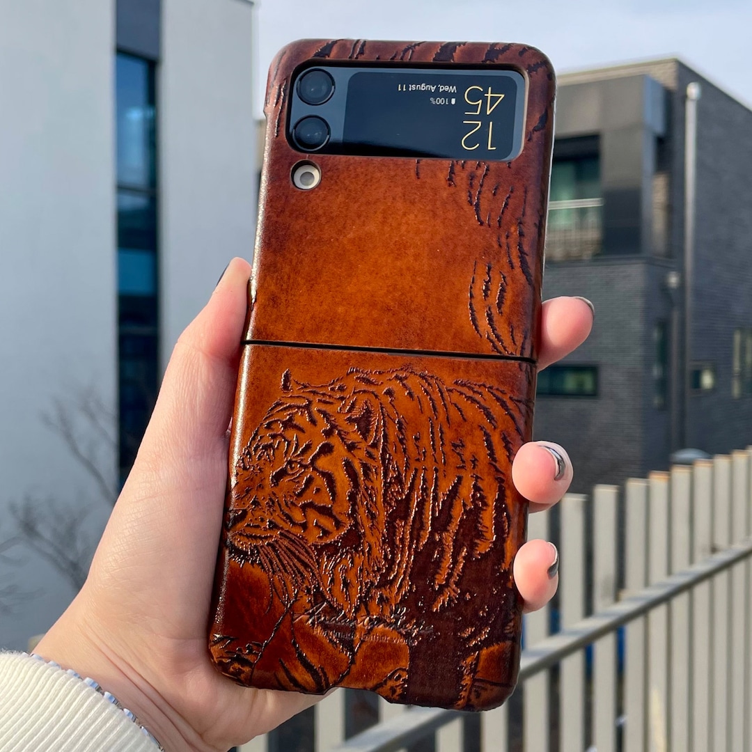Tiger Embossed Genuine Leather Cover Case for Galaxy Z Flip 4 - Etsy