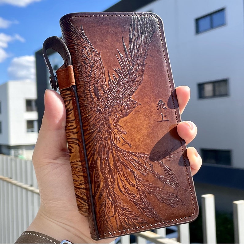 Phoenix Embossed Leather Wallet Case for Galaxy Z Fold 5, S Pen Holder ...