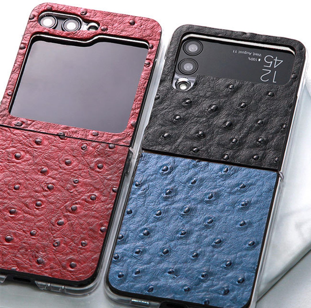 Motimo Ostrich Pattern Leather Cover Case for Galaxy Z Flip 3, Z Flip 4 ...