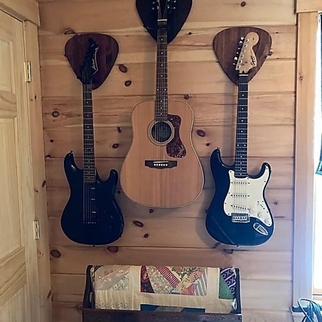 Guitar Pick Wall Hanger: Hand Stained Pine Guitar Mount - Etsy