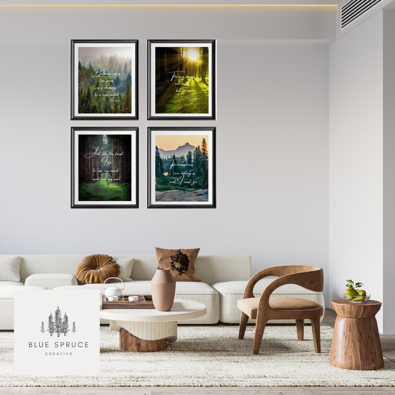 Set of 4 Digital Prints Wall Decor Forest John Muir Quote - Etsy