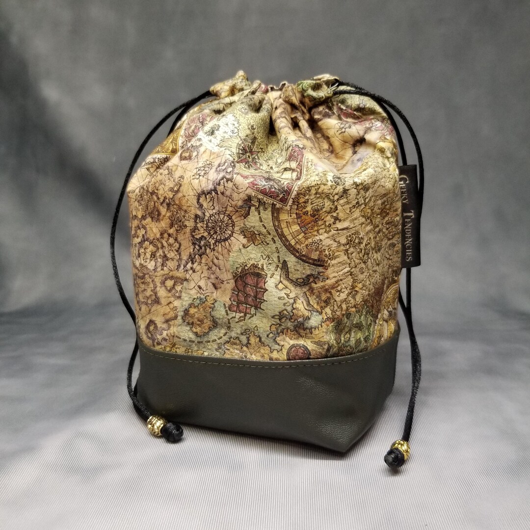 Fantasy Map Dice Bag - With Built-in Organizer Pockets, Drawstring Bag ...