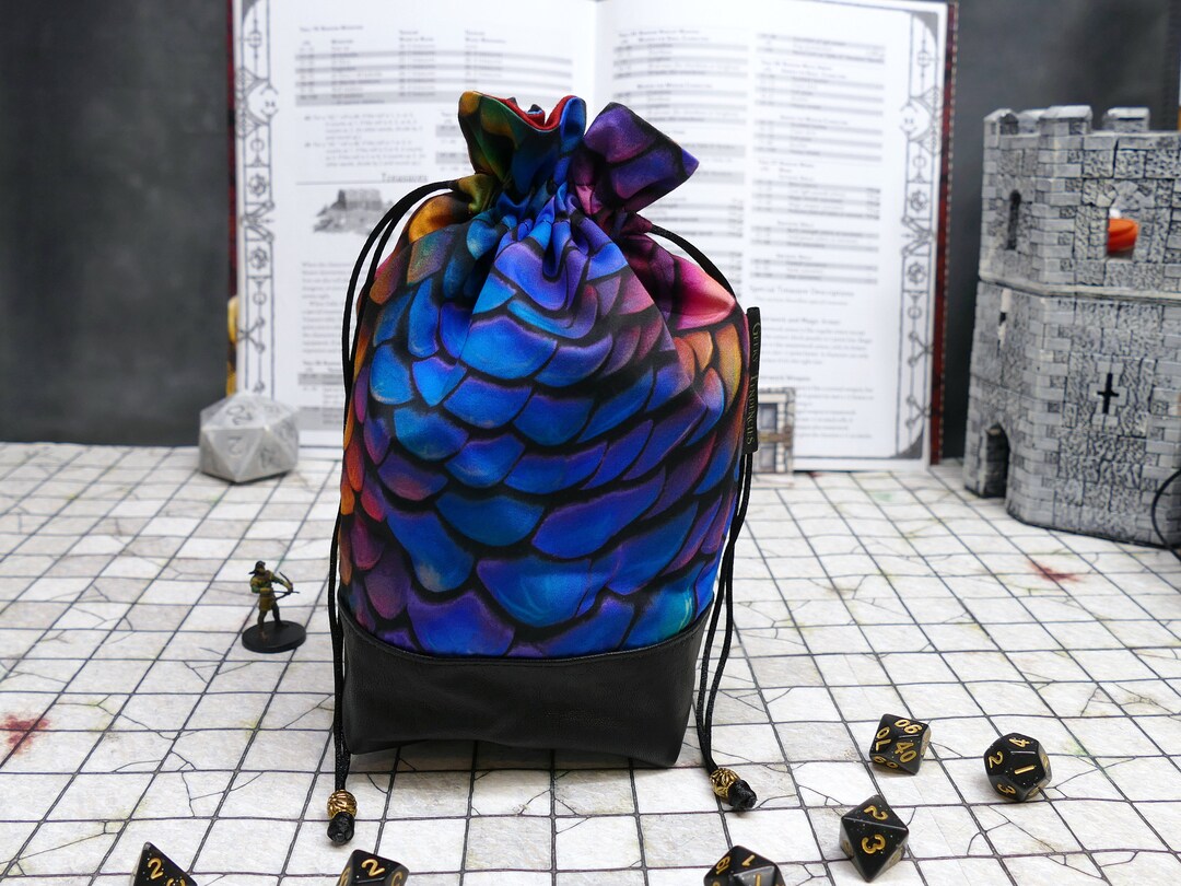 Rainbow Dragonscale Dnd Dice Bag With Pockets - Handmade Tabletop ...