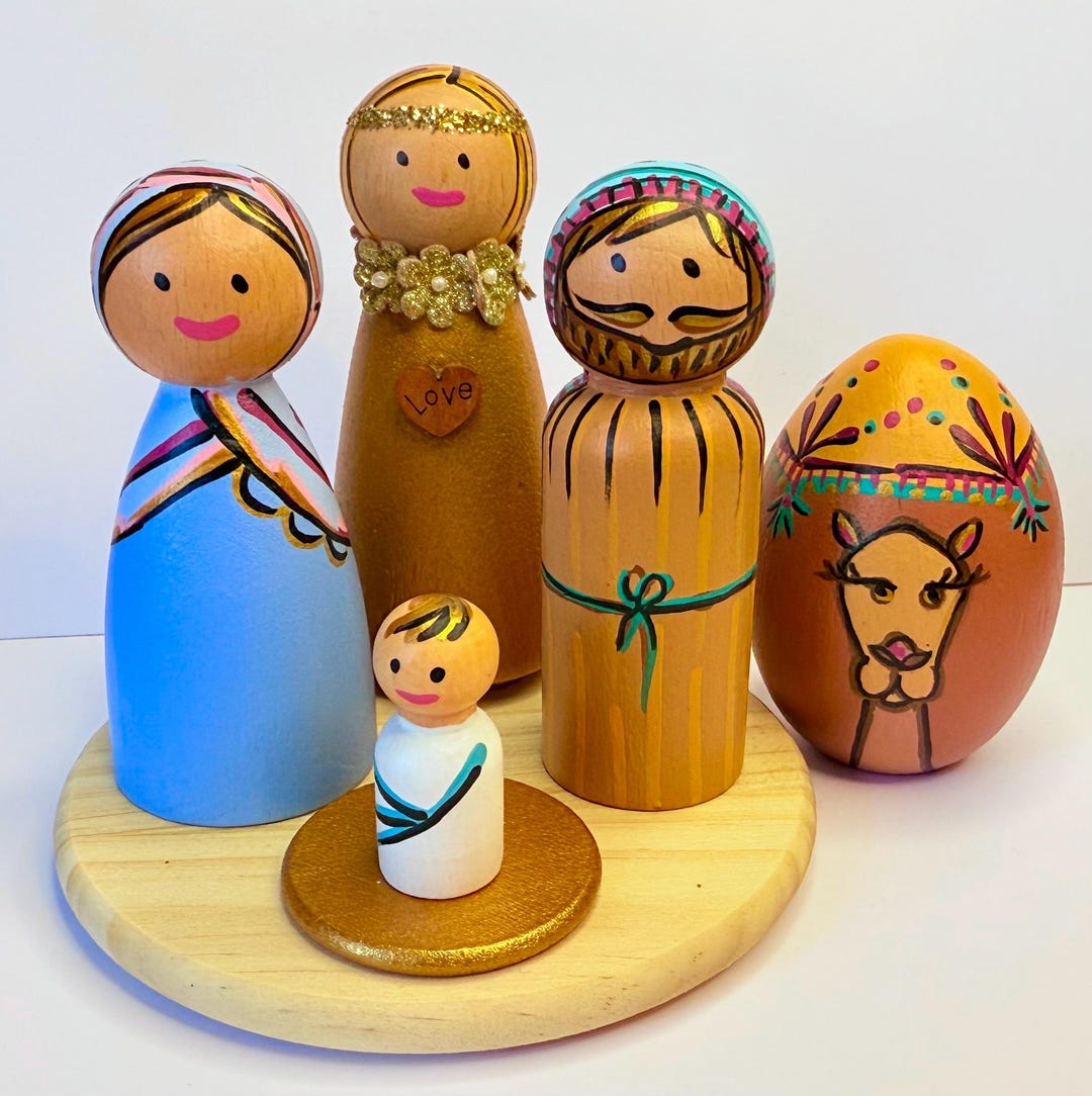 Fun Nativity Set Nativity Scene With a Camel in Gold, Purple, Ochre and ...