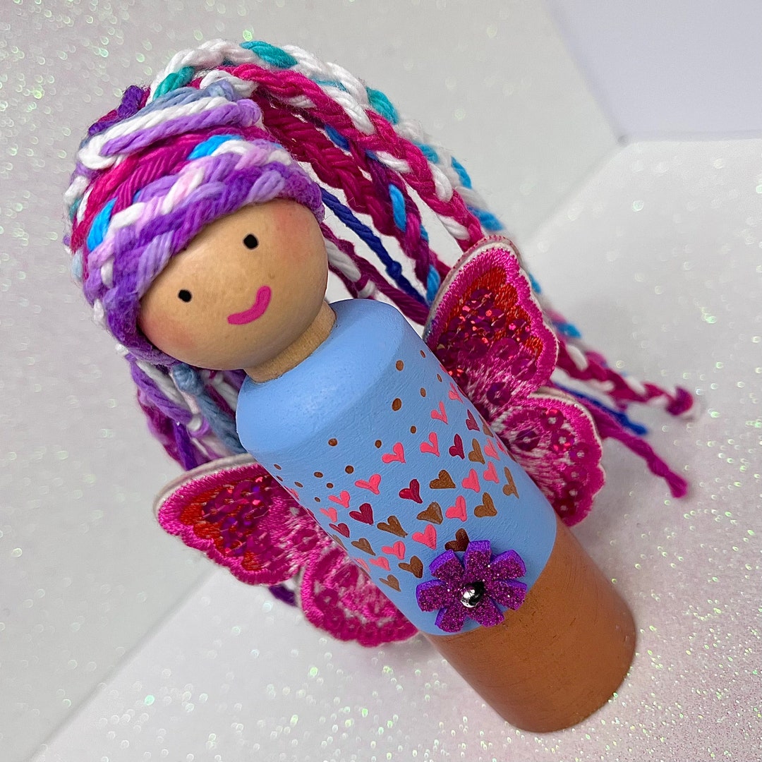 Periwinkle Hearts Fairy Peg Doll Ornament With Long Colourful Braids ...