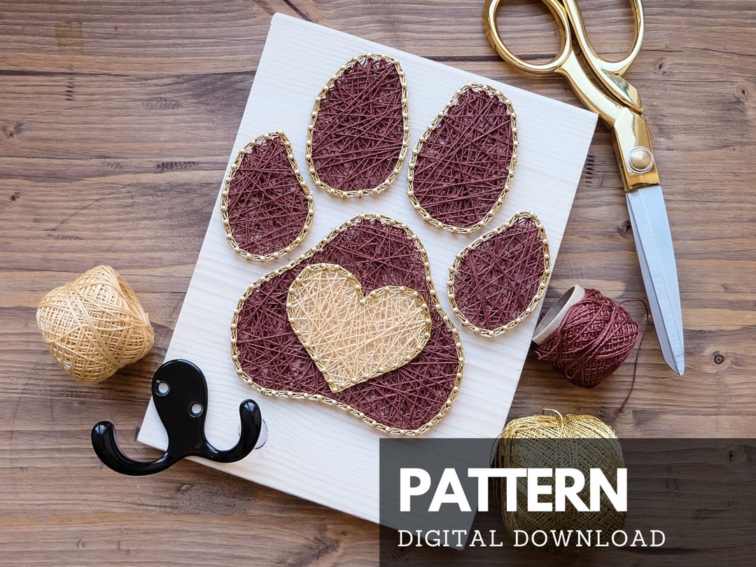 Dog Paw String Art Pattern Printable - Dog Paw and Heart String Art ...
