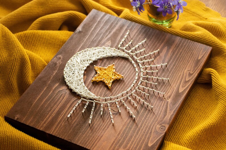 Sun Moon and Stars Minimalist String Art Wall Decor | Etsy