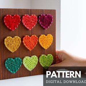 Rainbow Heart String Art Pattern and Instructions, Thread Art Template ...