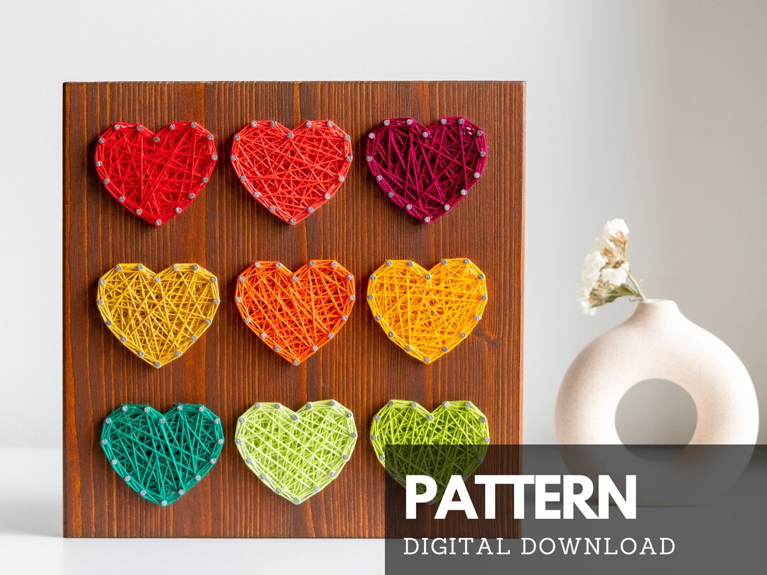 Rainbow Heart String Art Pattern and Instructions, Thread Art Template ...