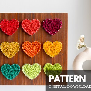 Rainbow Heart String Art Pattern and Instructions, Thread Art Template ...