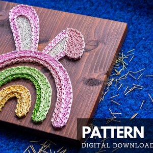 Easter Rainbow String Art Pattern Printable - Rainbow With Bunny Rabbit ...