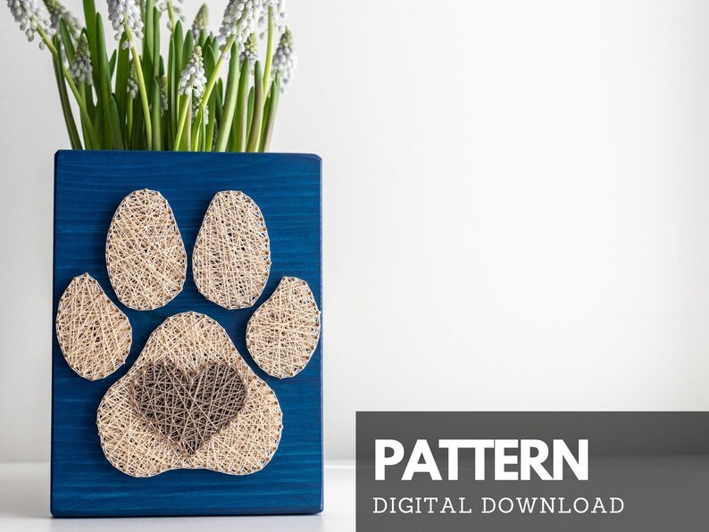 Dog Paw String Art Pattern Printable Easy Paw With Heart DIY - Etsy