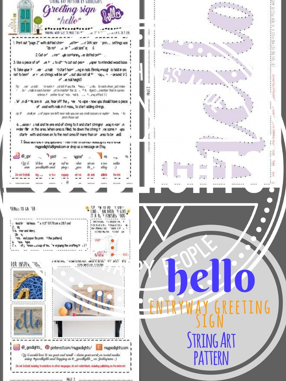 Hello Wood Sign String Art Pattern Printable Hello Sign DIY - Etsy