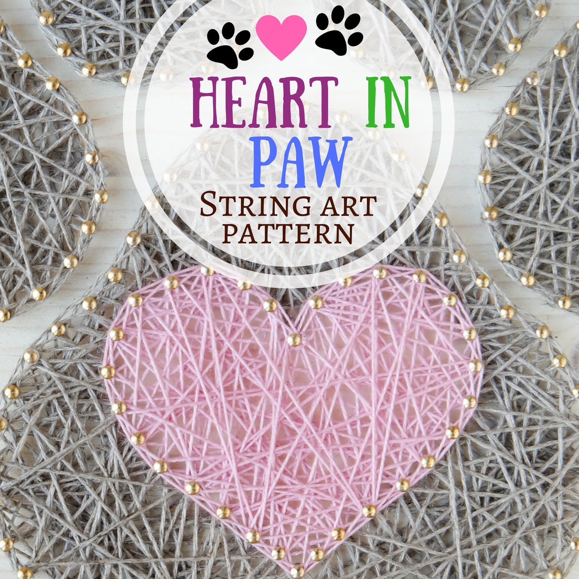 String art pattern printable Dog paw and heart string art | Etsy