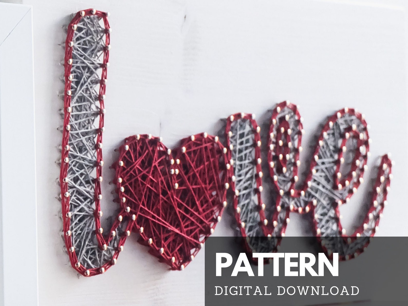 String Art Pattern - Love Text and Heart Template - Etsy