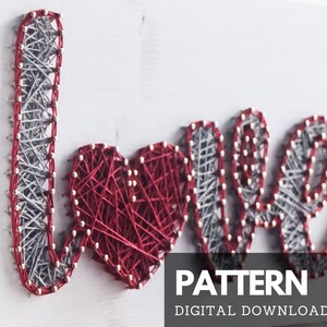 String Art Pattern - Love Text and Heart Template - Etsy