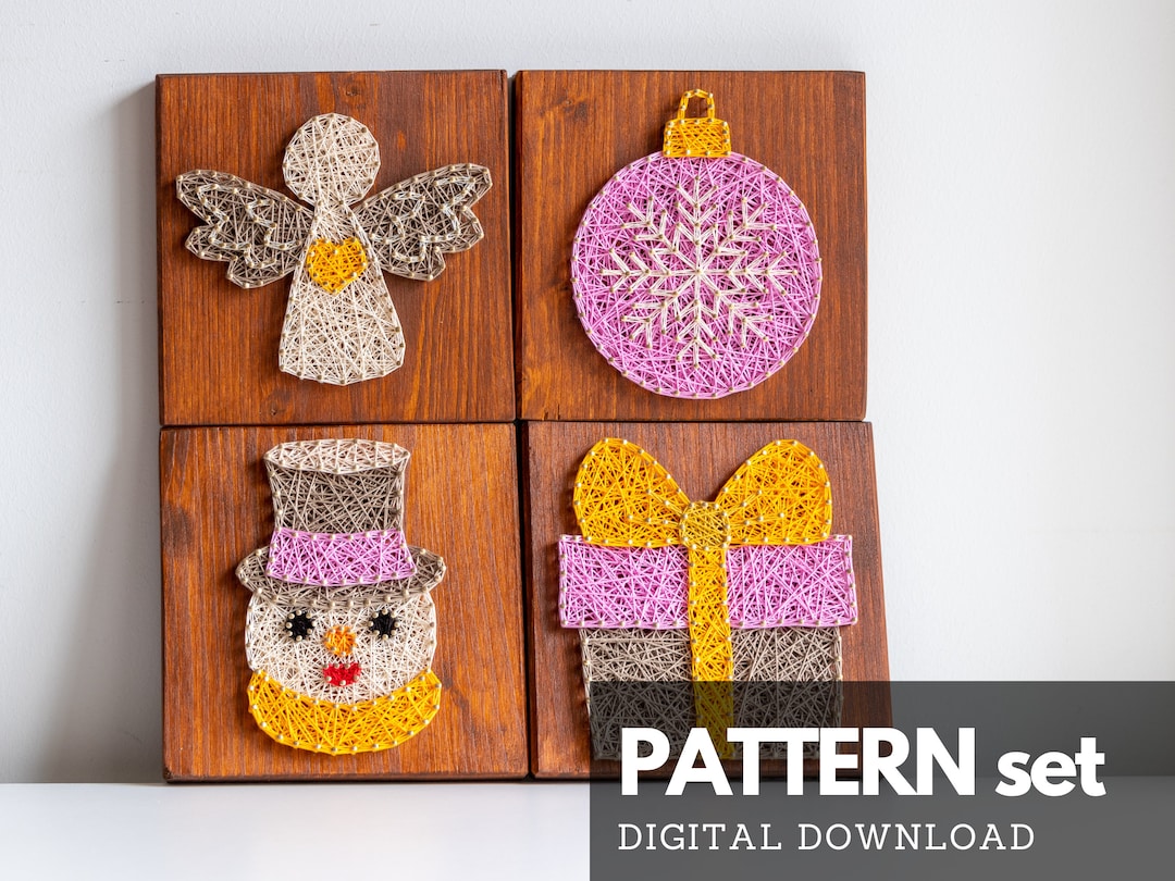 Christmas String Art Patterns - 5 Holiday String Art Template Set - Etsy