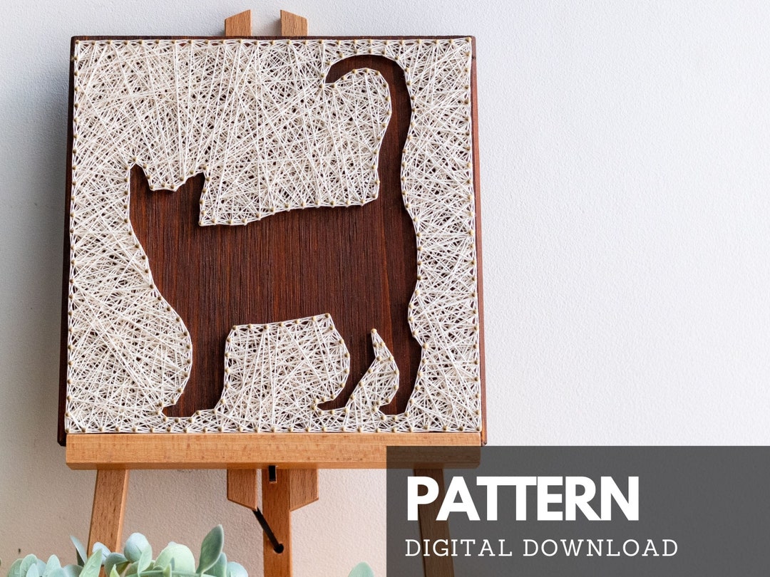 Cat Silhouette String Art Pattern Printable, Nail Template for String ...