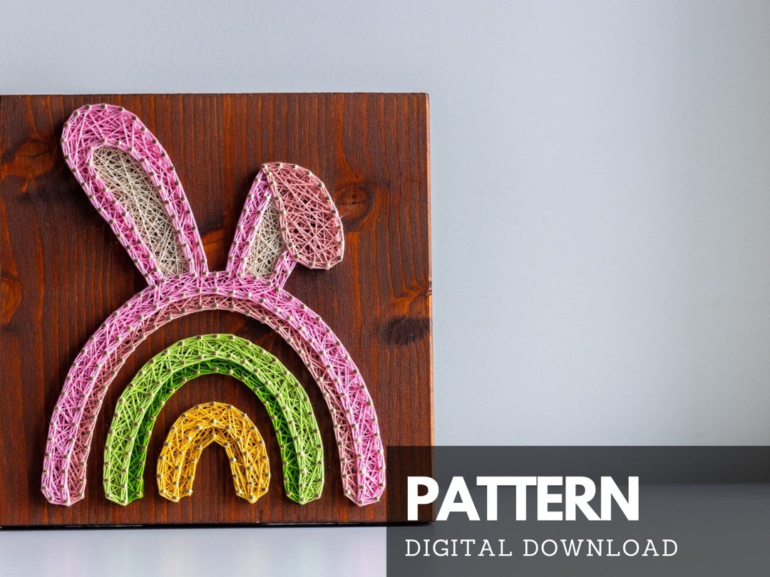 Easter Rainbow String Art Pattern Printable - Rainbow With Bunny Rabbit ...